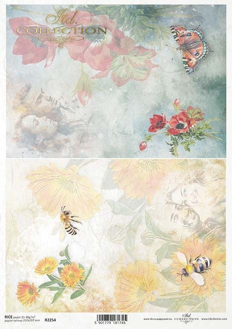 ITD Collection Bees and Butterfly Floral A4 Rice Paper for Decoupage ...